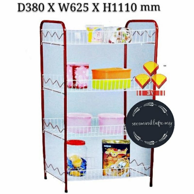 3v 4tier Epoxy metal multi purposes rack/kitchen rack/rak baju/rak ...