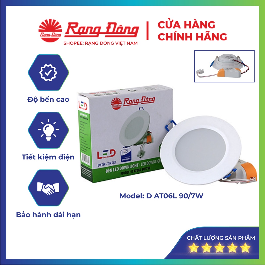 Rang Dong 7W recessed LED Downlight, 90mm hole, super bright, energy saving Model: D AT06L 90/7W ...