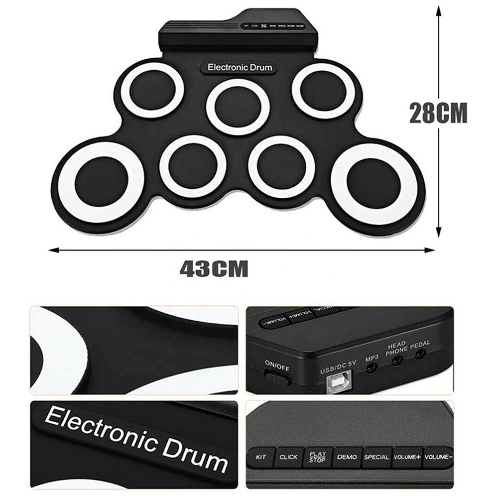 Electronic Drum Set USB Roll-Up Silicon Drums Pad Digital Foldable ...