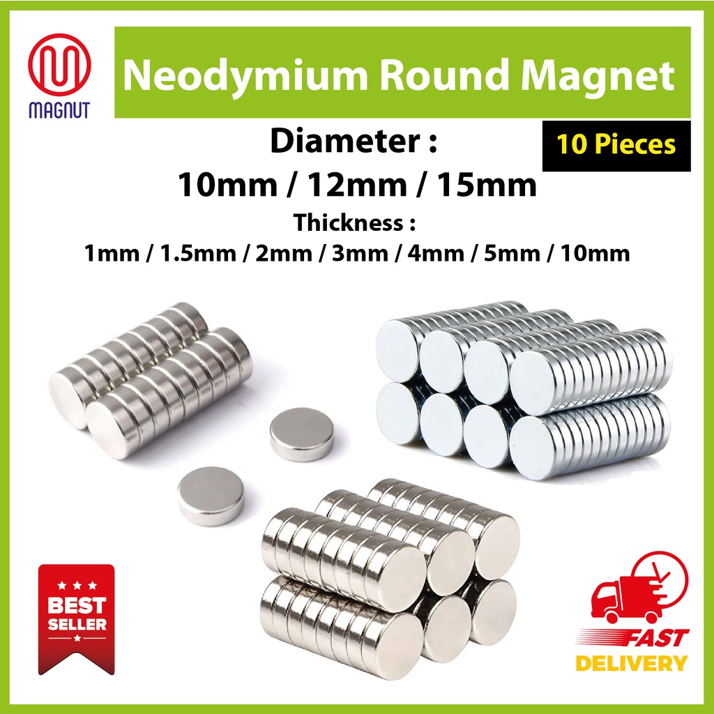 10 pcs Diameter : 10mm/12mm/15mm Neodymium strong round magnet / SUPER ...