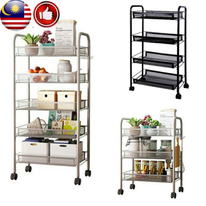 Rak Almari Barang Bayi Dapur Troli Besi Beroda 3 4 5 Tingkat Tier Metal ...