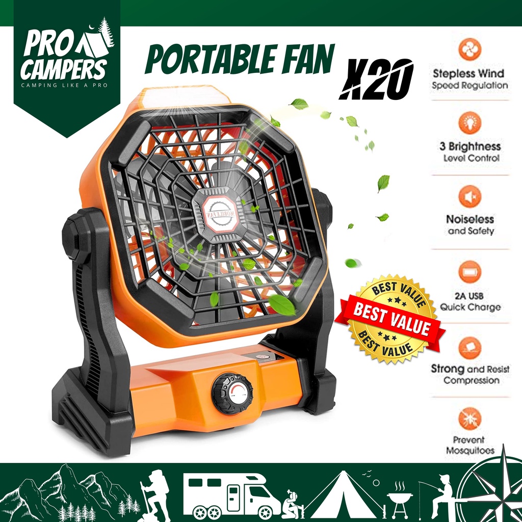 3 in 1 Portable USB Rechargeable Fan with LED Light Hanging Tent Lamp ...