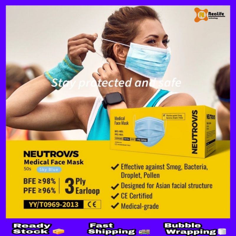 Neutrovis Adult 3ply Medical Face Mask 1pc - (1 Box > 50pcs) | Shopee ...