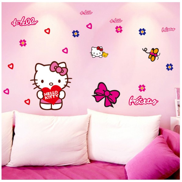 HO189 Wall Sticker Hello Kitty & Ribbon Wall Sticker Kids Bedroom ...