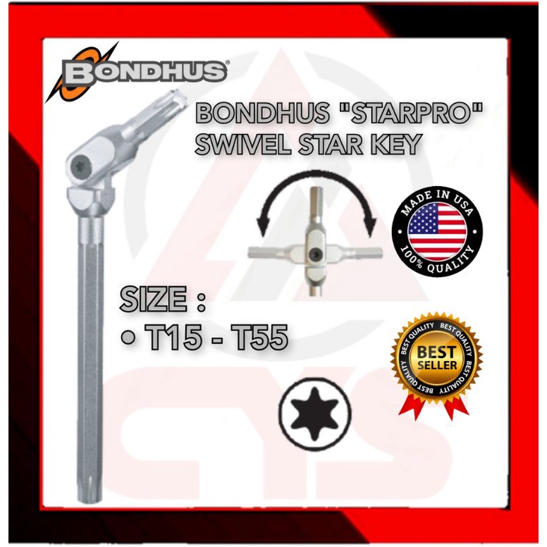 [100% USA] BONDHUS "STARPRO" SWIVEL STAR KEY / FLEXIBLE TORX KEY (T15 ...
