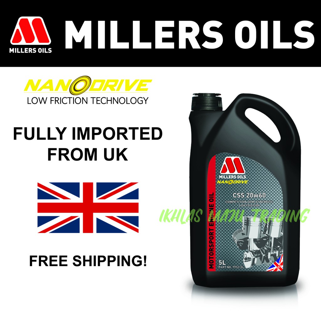 MILLERS OILS CSS 20W60 5L RACING SEMI SYNTHETIC ENGINE OIL FULLY ...
