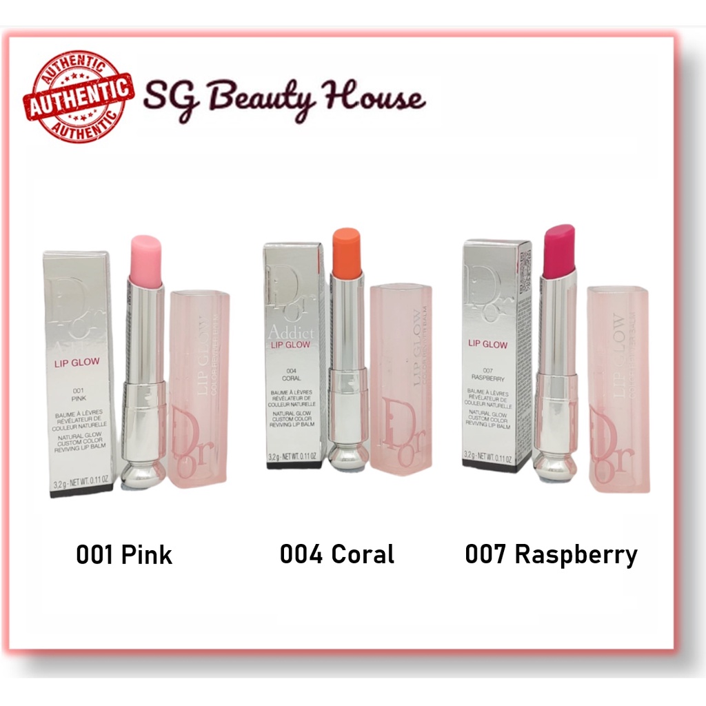 DIOR ADDICT LIP GLOW COLOR 001 PINK/ 004 CORAL/ 007 RASPBERRY 3.2G (NEW ...