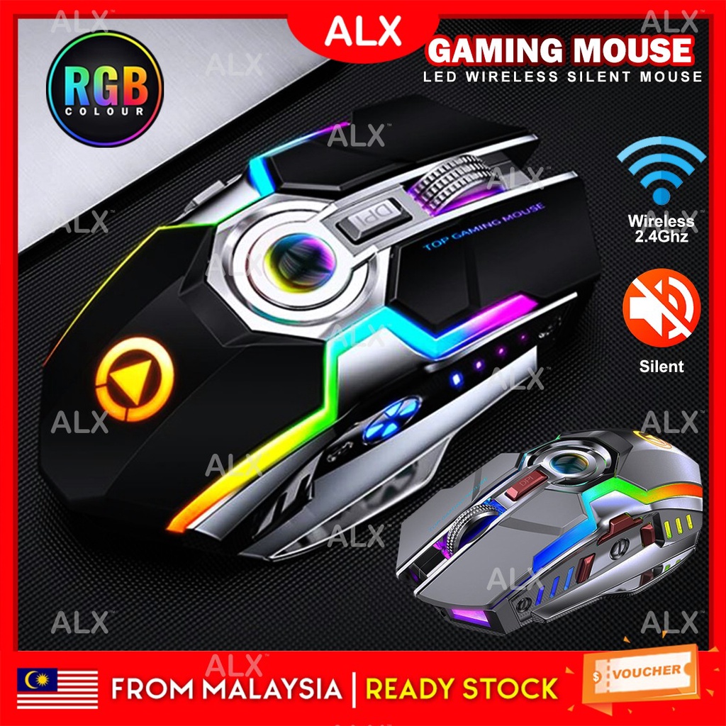 ALX Rechargeable Professional LED Wireless Mute Silent Gaming Mouse 2 ...