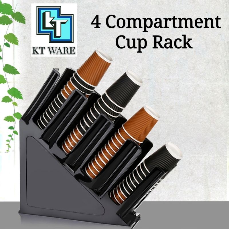 KT WARE 4 Compartments Plastic Cup Holder Rack Counter Coffee Cup Lid ...