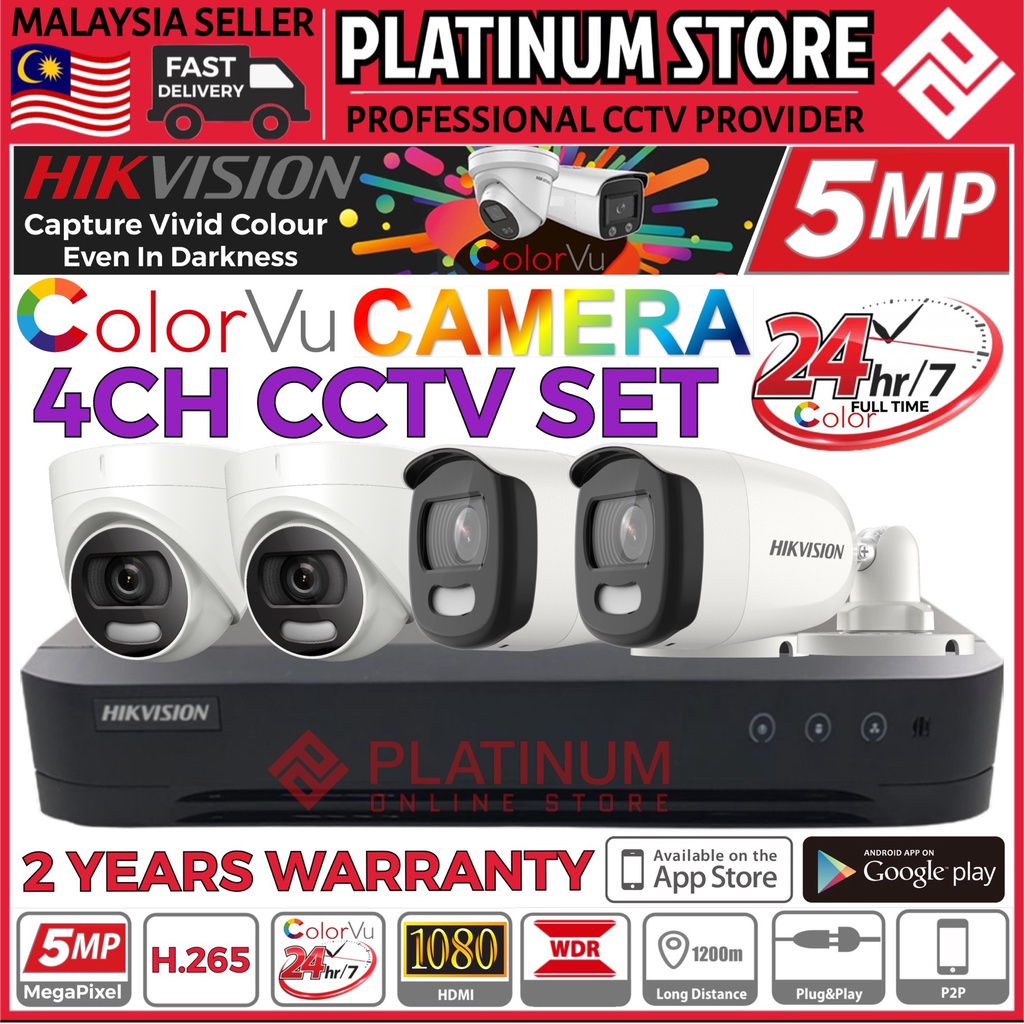 HIK HIKVISION ColorVu 4 CHANNEL 5.0MP 4CH CCTV HD 5MP HIK 1920P DVR + 4 Camera Package Set Full ...