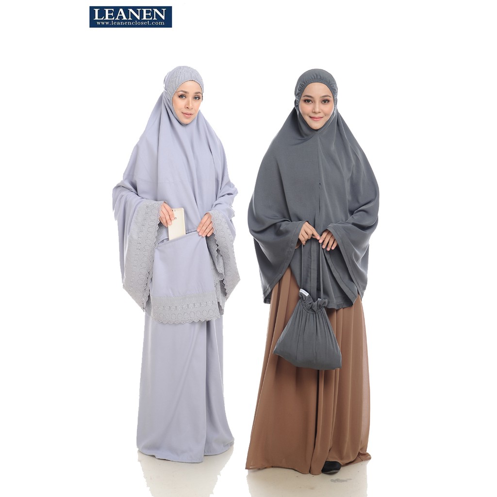 Leanen Telekung Poket Yasmin Set - Grey (Telekung+Mini+Pouch) | Shopee ...
