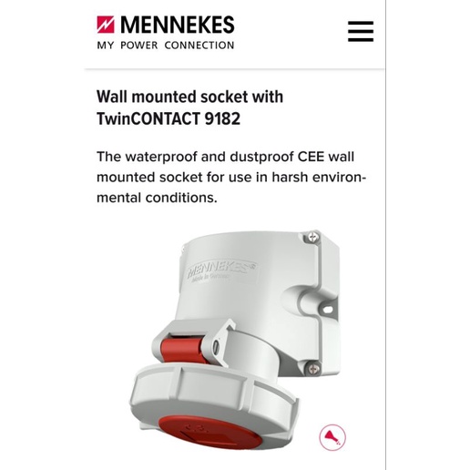 Mennekes Wall mounted socket with TwinCONTACT 9182, 32A 5P 6H ip67 ...