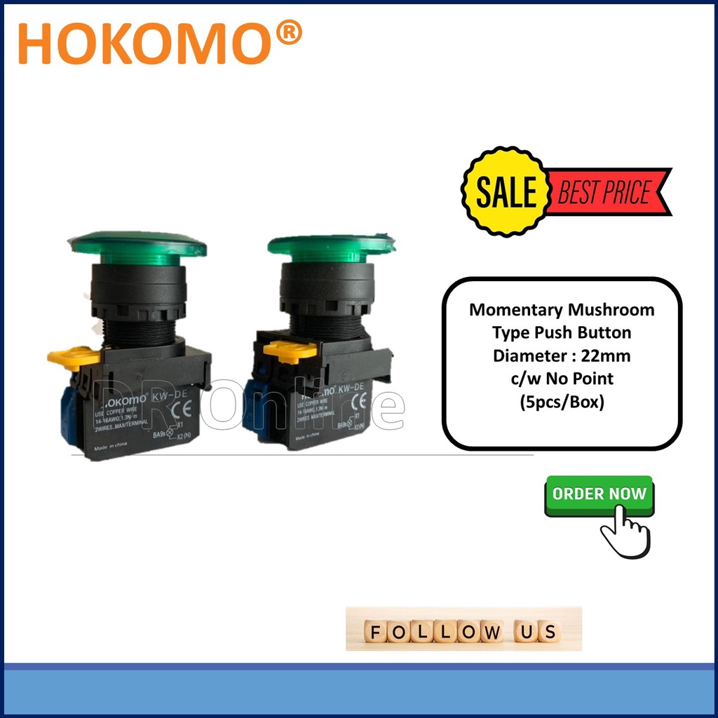 HOKOMO Push Button Switch 22MM Illuminated Mushroom Type Push Button ...