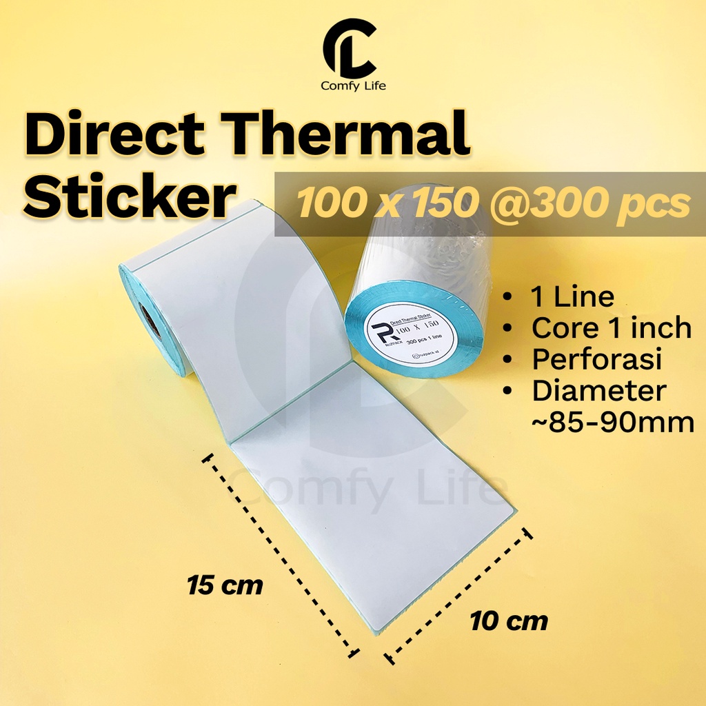 DIRECT THERMAL STICKER [100x150 MM] PAPER LABEL STICKER BARCODE 1 LINE ...