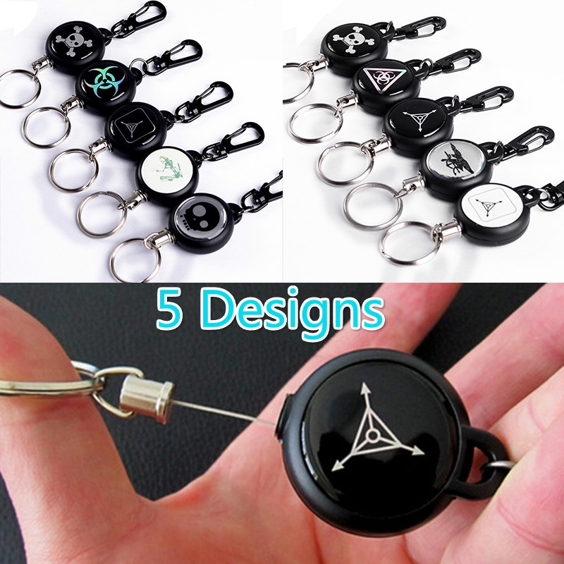 Anti-lost Steel Rope Burglar Key Chain Skull Retractable Key Ring ...