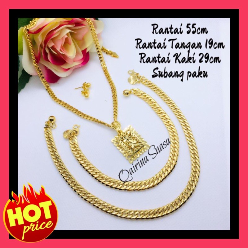 🔥COP916🔥SET RANTAI LOKET LIPAN & GELANG TANGAN+RANTAI KAKI SUASA DEWASA | Shopee Malaysia