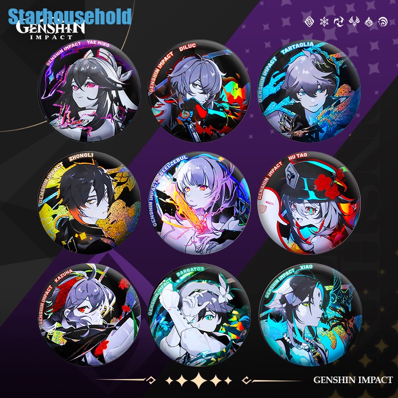 genshin impact brooch tinplate badge frosted fine flash badge genshin ...