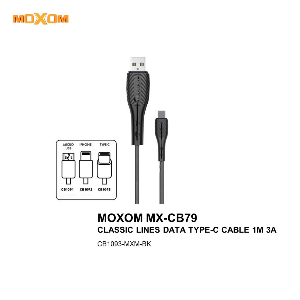 MOXOM MX-CB79 CLASSIC LINES DATA TYPE-C CABLE 1M 3A | Shopee Malaysia