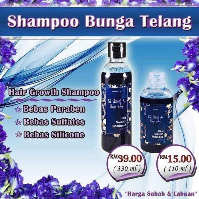Shampoo Bunga Telang Blue Butterfly pea (Hair Growth Shampoo) | Shopee ...