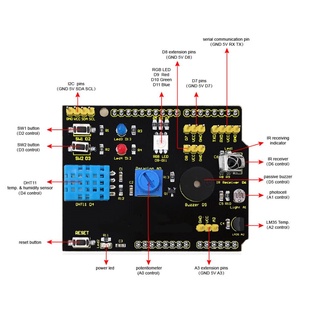 9 in 1 Multifunction Learning Starter Kit Sensor Module Expansion Easy Shield V1 DHT11 Buzzer ...