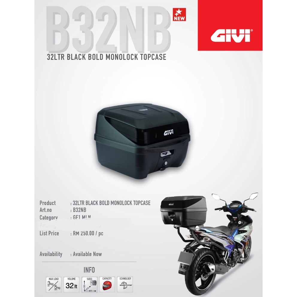 GIVI BOX B32NB 32LITER ALL BLACK (NEW VISION 2020-JULY)-include base ...