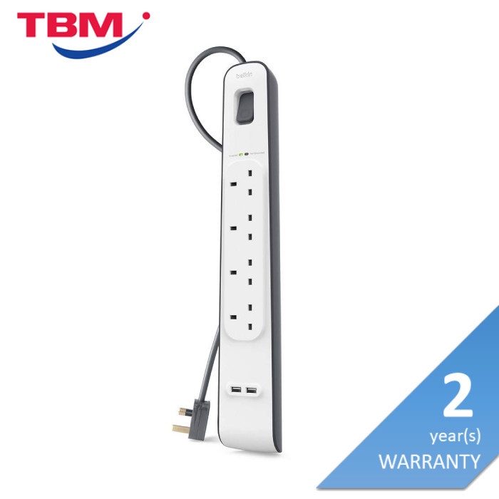 Belkin BSV401SA2M Socket 4 Way Surge + 2.4A Usb Protection 2 Meter ...
