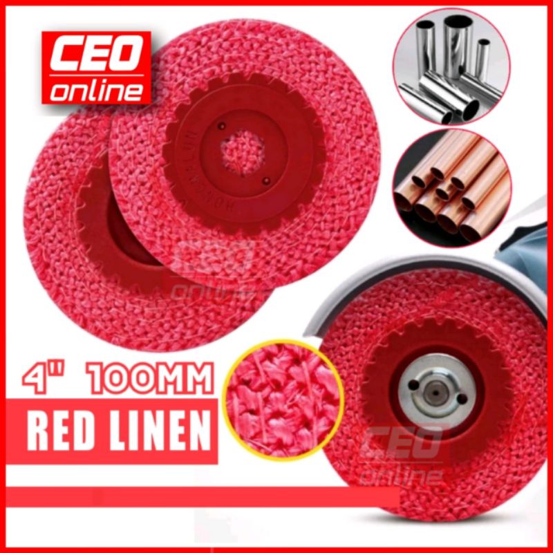 CEO 🇲🇾 4'' 100mm Red Linen Polishing Wheel Tool Buffing Grinding Fiber ...