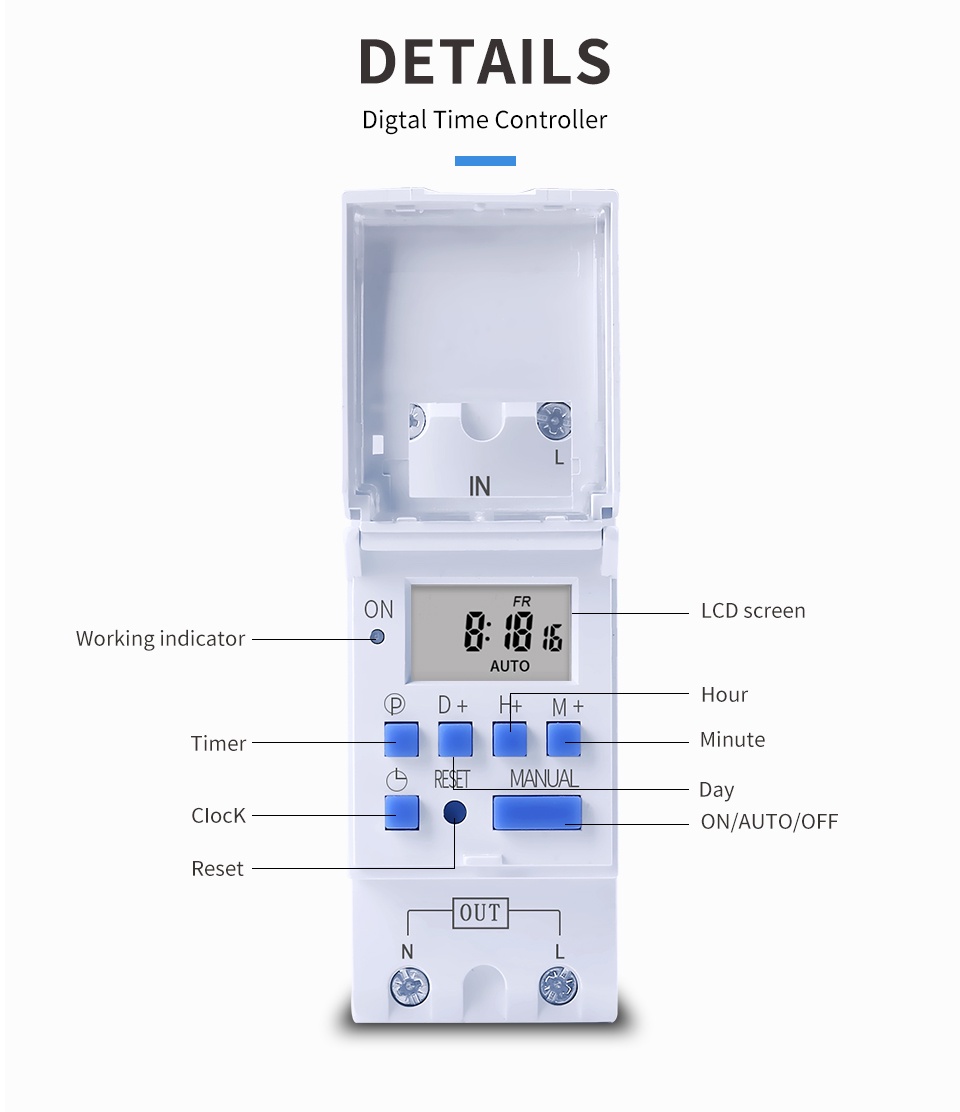 Taxnele Din Rail 2 Wire Weekly 7 Days Programmable Digital Time Switch Timer Ac 220v 12v 24v 16a