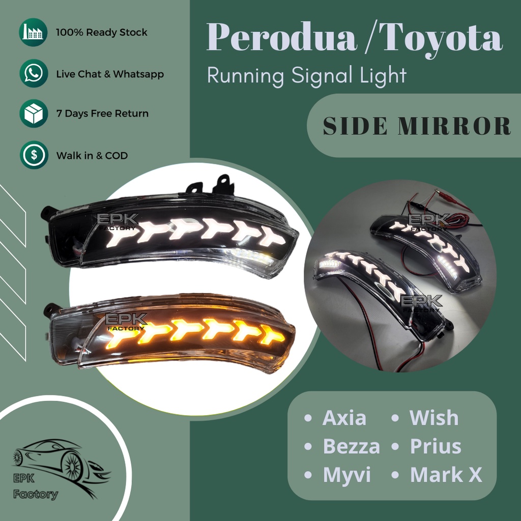 Perodua Axia Bezza Myvi Toyota Wish Prius Mark X Side Mirror Light LED ...