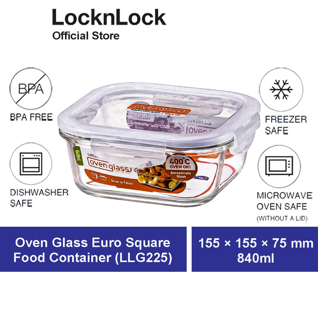 LocknLock Oven Glass Euro Square Deep Food Container 840ml (LLG225) | Shopee Malaysia