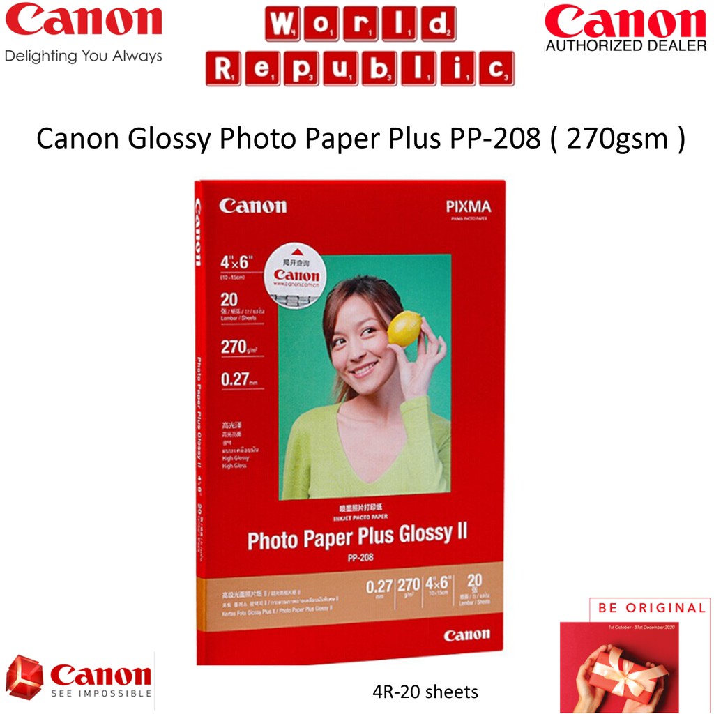 Canon PP-208 PP208 Photo Paper Plus Glossy II 100% Genuine Original - High quality photo paper ...