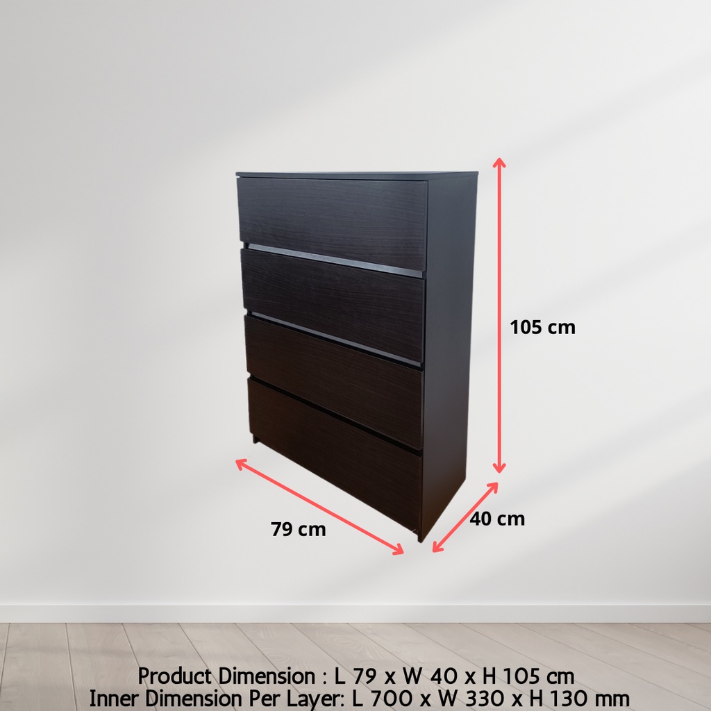 Perabot 4 Layer Chest Drawer / 4 Tier Laci Alamari / Baju Storage ...