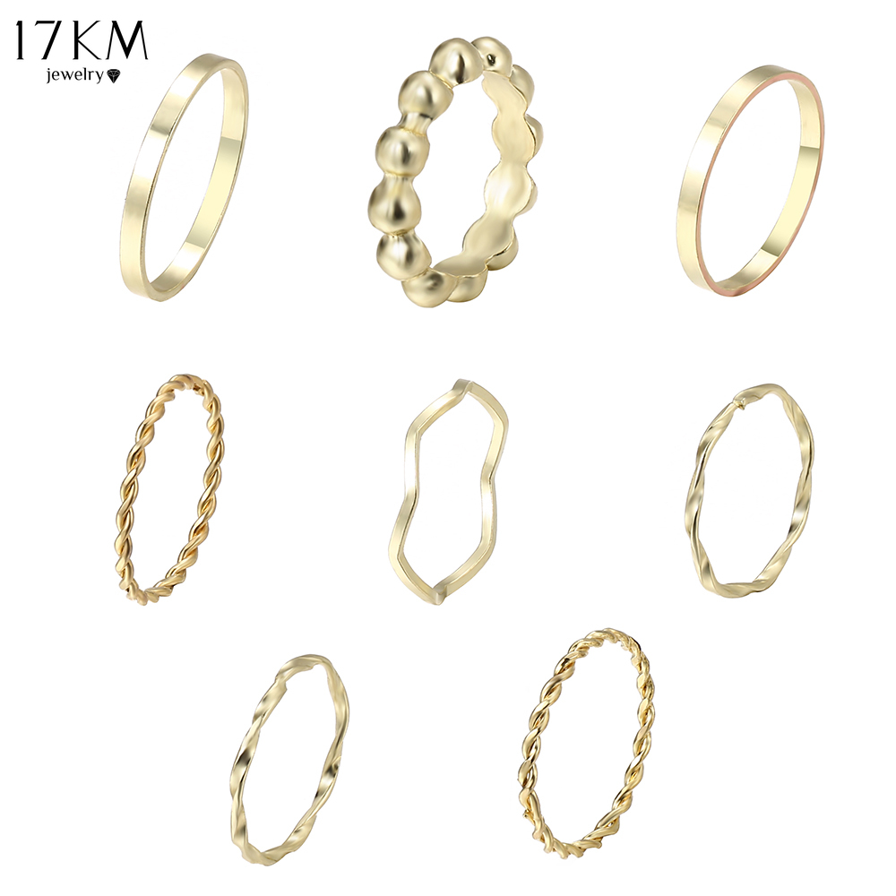 17KM 8pcs/set Korean Geometric Gold Rings Set Simple Temperament Ring Jewelry Accessories ...
