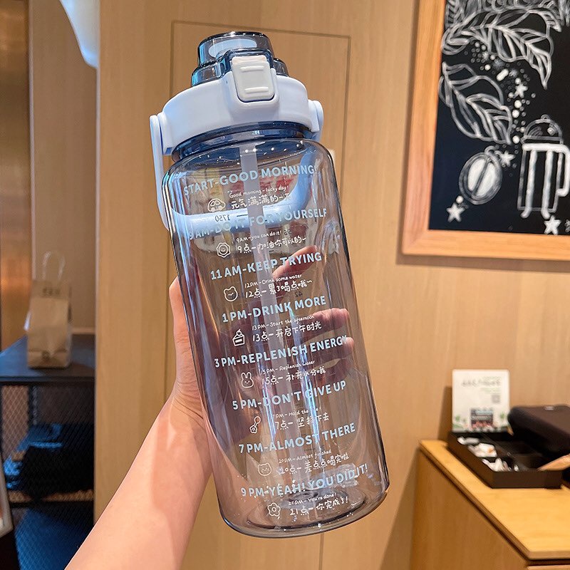 BIY MSIA 2000ml with Reminder Time Water Bottle Tumbler Straw Scale Big Bottle 2L Gym Bottle ...