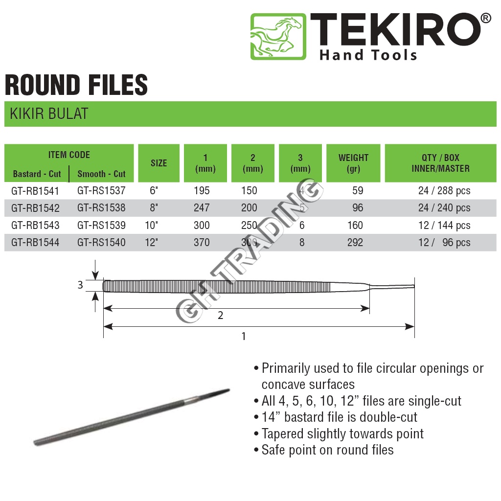 TEKIRO Round File Bastard Cut (6"/8") GT-RB1541/GT-RB1542 | Shopee Malaysia