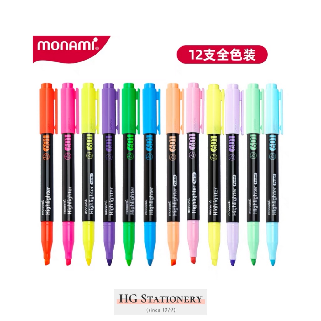 MONAMI Highlighter 601 Pastel & Bright Colorful Chisel Tip (1~4mm ...