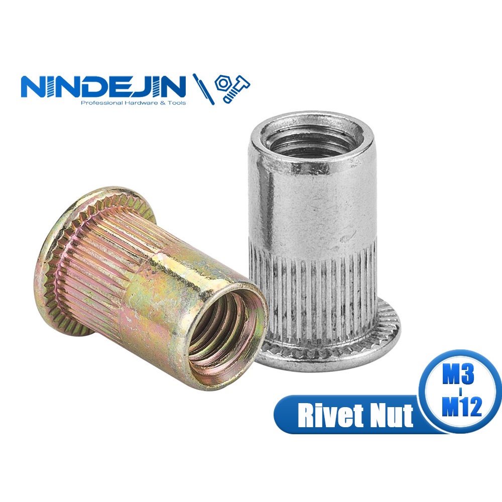 NINDEJIN Flat Head Threaded Rivet Nut 304 Stainless Steel Carbon Steel ...