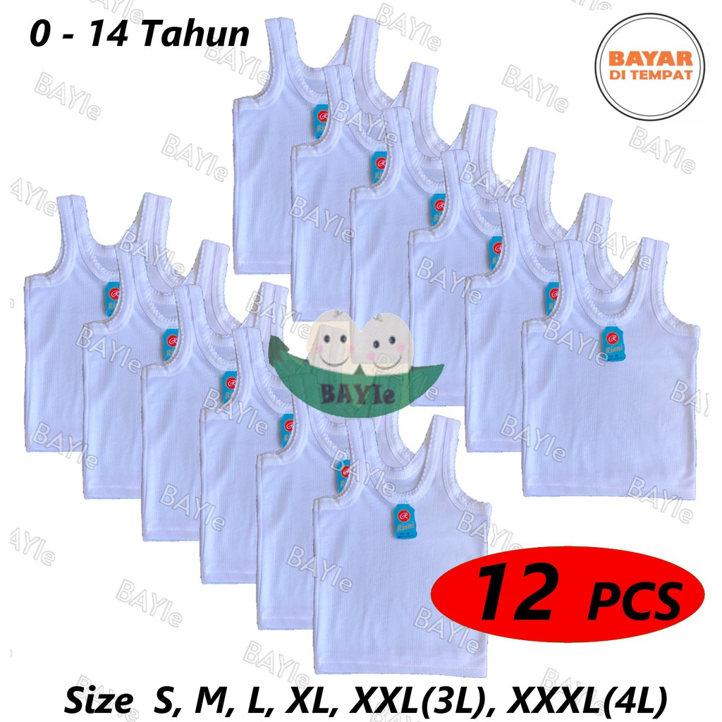 BAYIe - 12 PCS (1 dozen) White Children's Undershirts/Singlets RIANI/GAIXIN SIZES S, M, L, XL ...