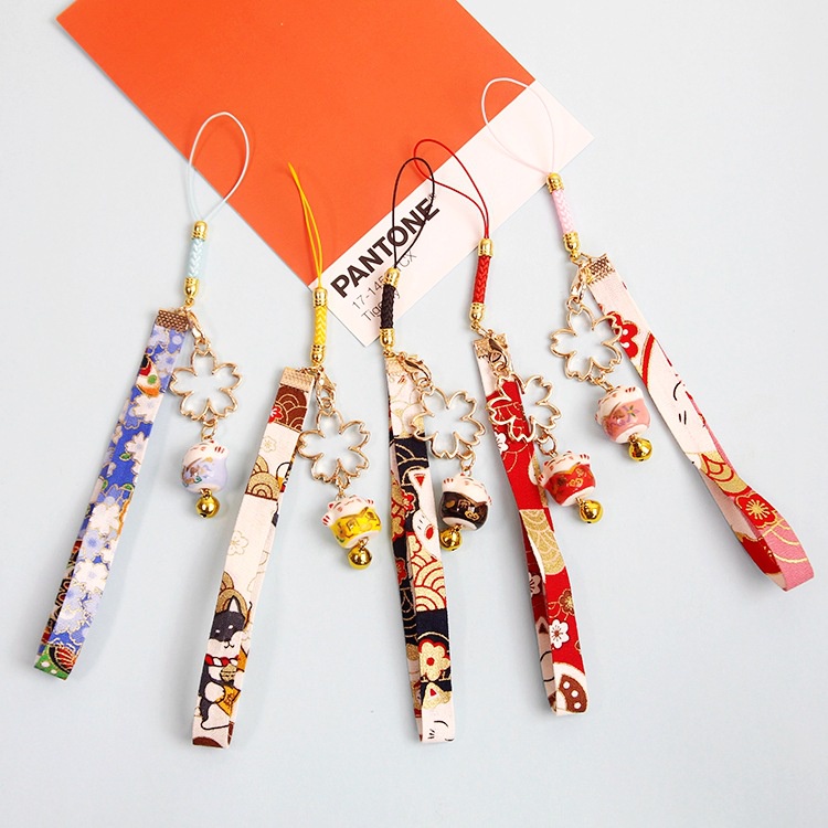 Mobile Phone Lanyard Japanese Cat Bell Chain Pendant Good Luck Keychain ...