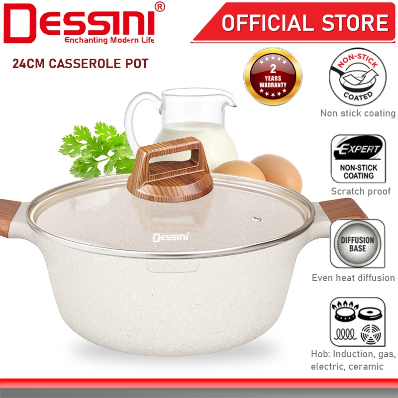 DESSINI ITALY 24CM Maifan Stone Casserole Induction Non Stick Pot Bowl ...