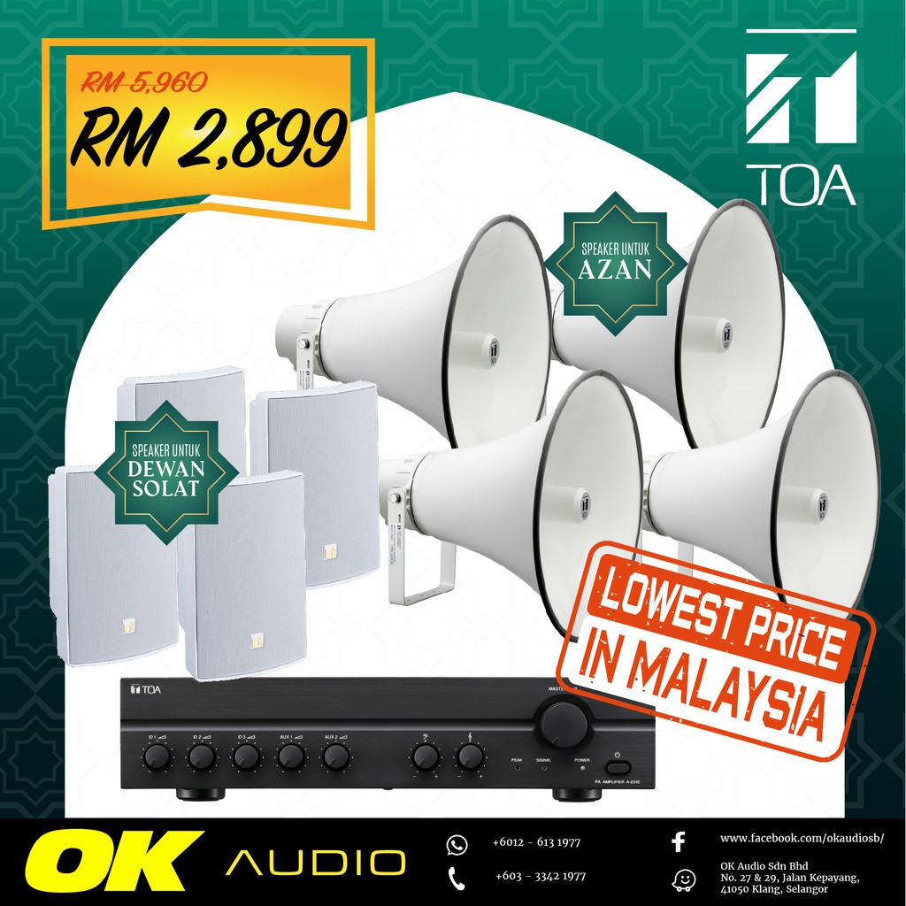 TOA PA SYSTEM PACKAGE (SURAU/MASJID) TOA A2240 240W MIXING AMP & 4 UNIT ...