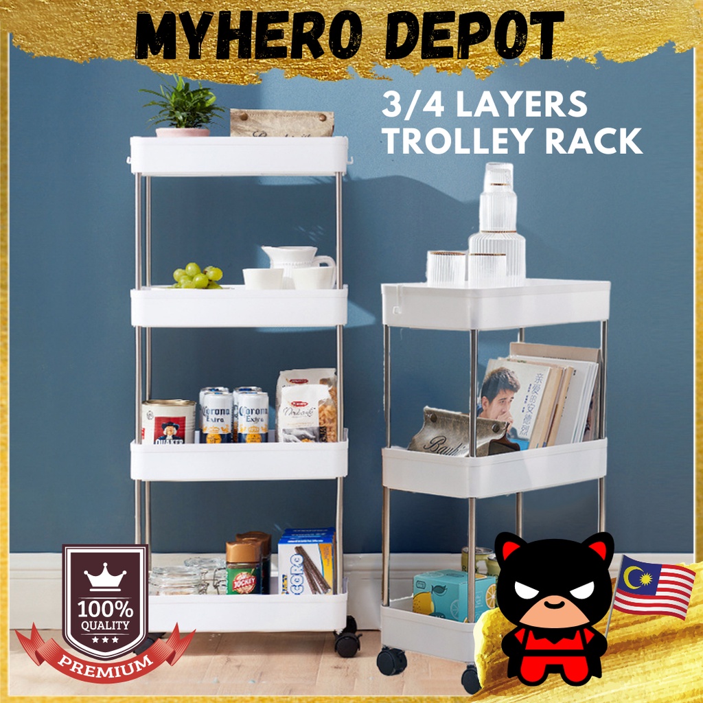 3 or 4 Tier Large Wheel Trolley Rack Storage Rack With Wheels Kitchen ...