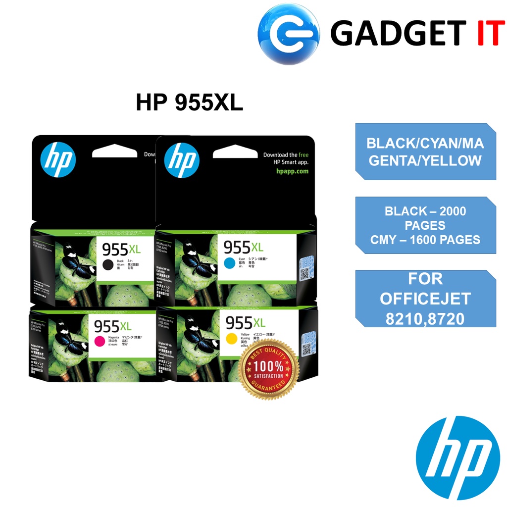 HP 955XL HIGH YIELD BLACK/ CYAN/ MAGENTA/ YELLOW ORIGINAL INK CARTRIDGE ...