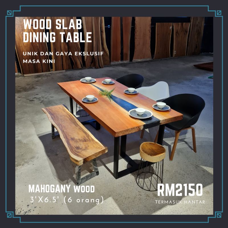 MEJA MAKAN KAYU BALAK DINING TABLE WOOD SLAB | Shopee Malaysia