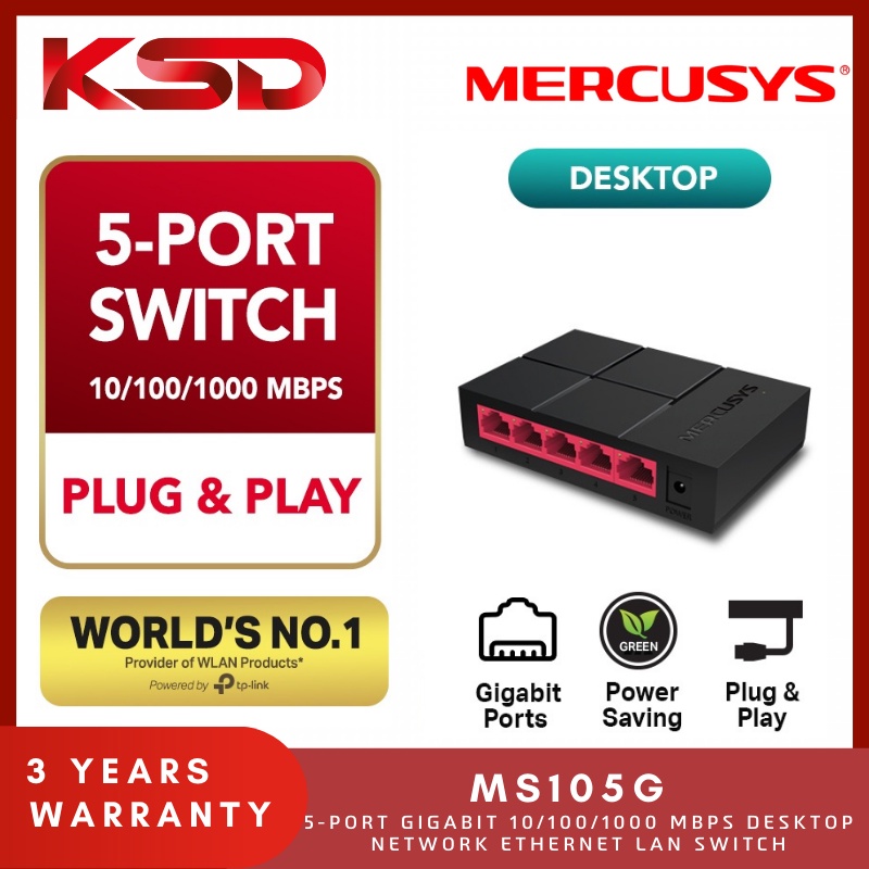 Mercusys MS105G 5-Port Gigabit 10/100/1000 Mbps Desktop Network ...