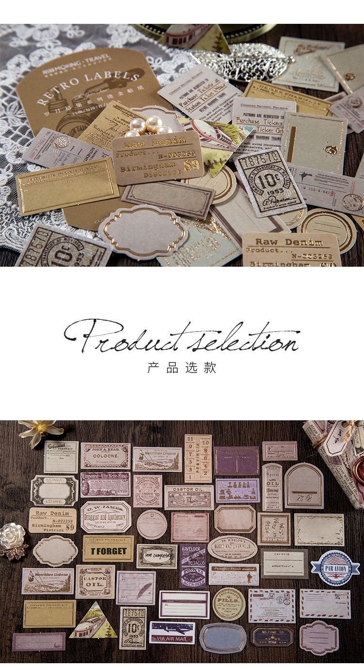 [GOLD FOIL STAMPING STICKERS] Giftandtape 30 pcs Hot Stamping Vintage ...