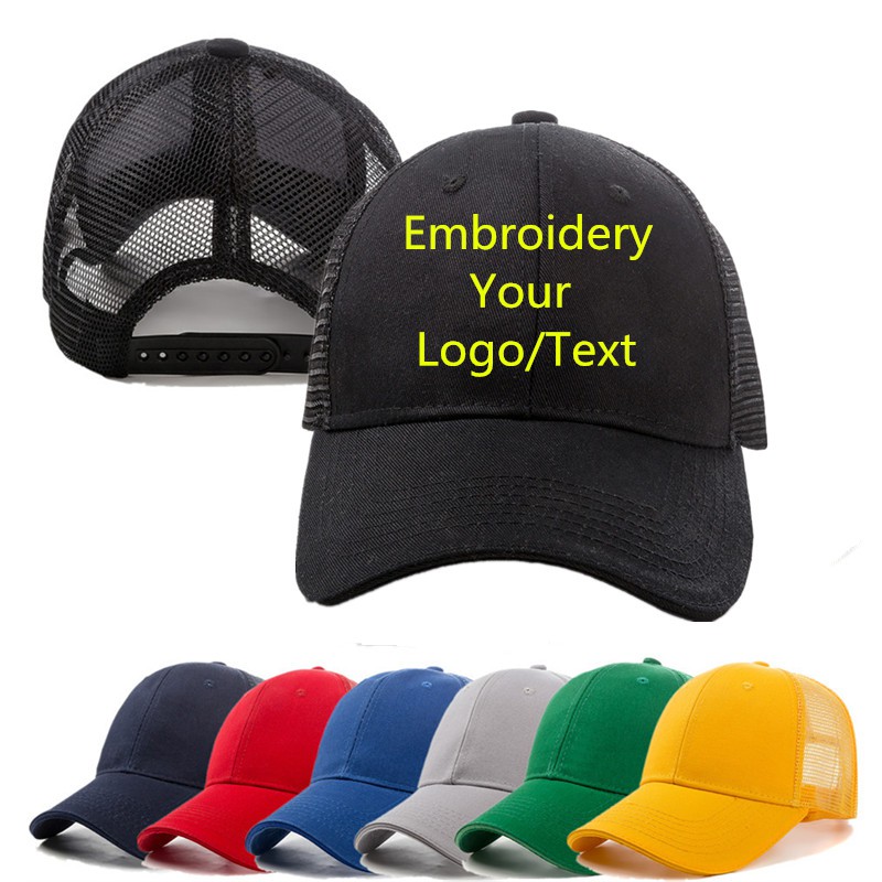 Custom mesh baseball cap embroidery logo text casual solid baseball hat ...