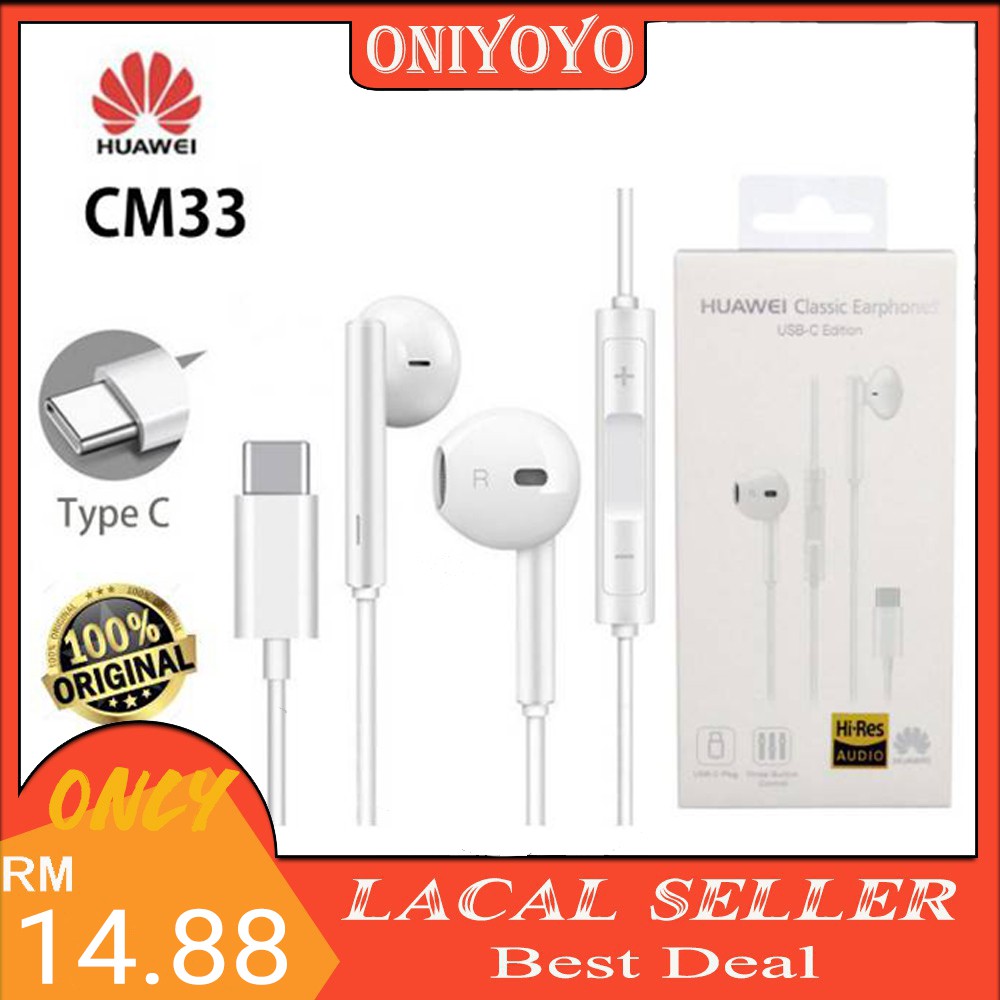 Huawei CM33 Type-C In-Ear Earphone P20 P10 Mate10 Import Stereo USB C ...