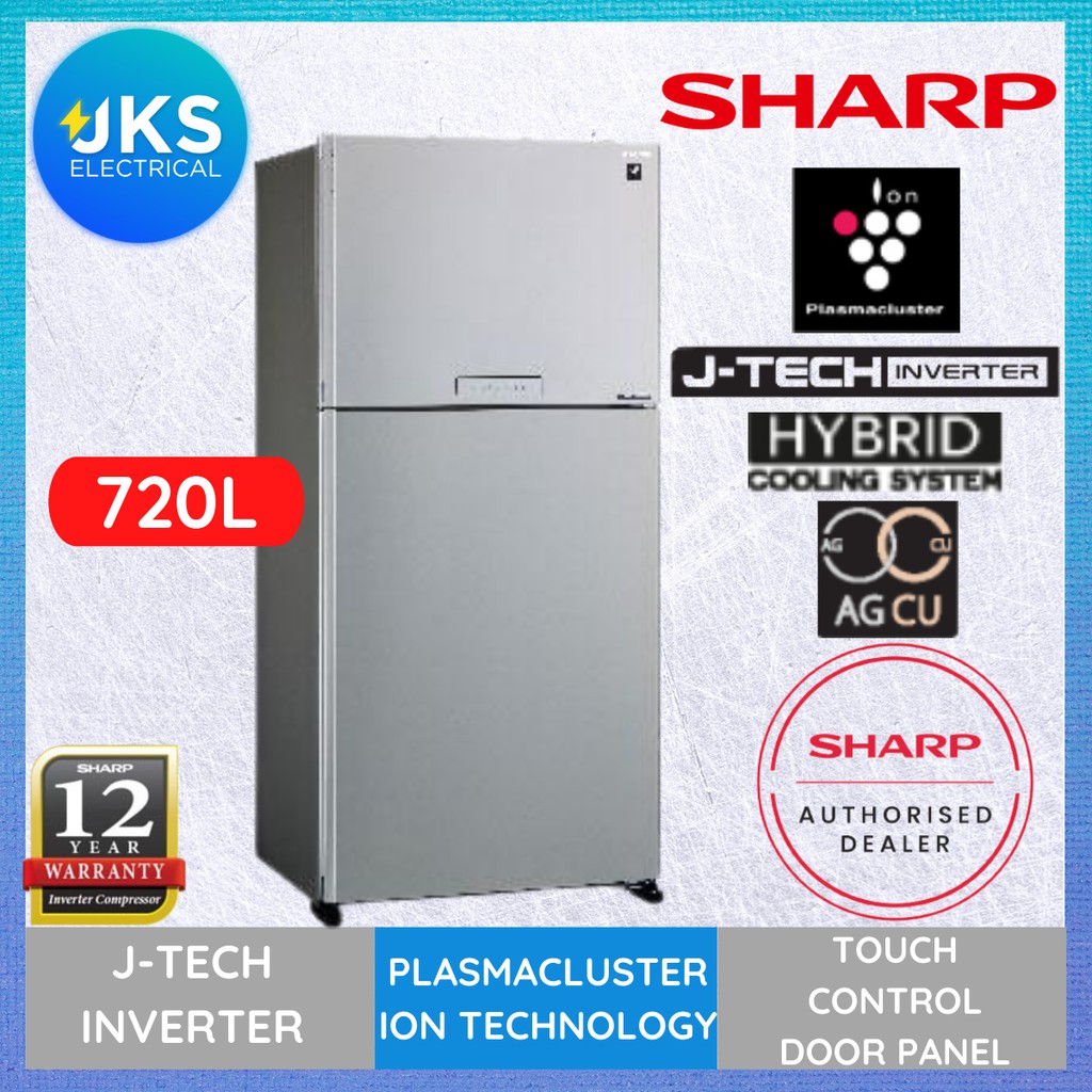 SHARP 720L J-TECH INVERTER 2 Door Fridge SJP80MFMS Pelican Refrigerator ...