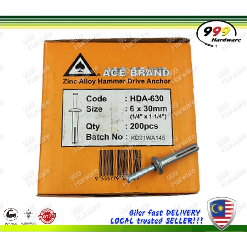 999 ACE ZINC ALLOY HAMMER DRIVE ANCHOR 钢种钉 [BOX] / HAMMER WALL PLUG ...